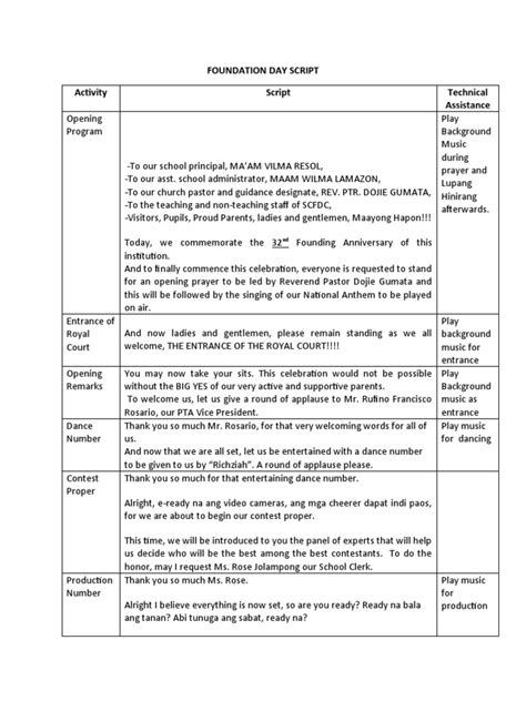 Foundation Day Script Pdf
