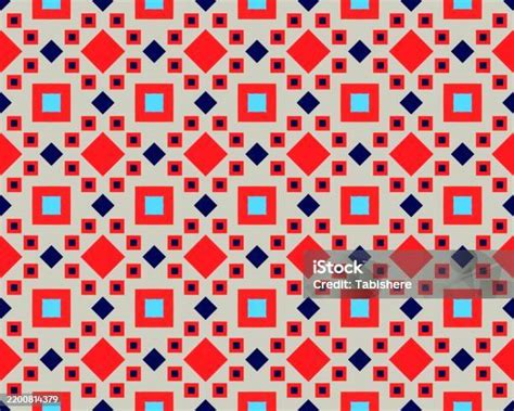 이 매끄러운 패턴은 중립적인 배경에 빨강 파랑 하늘색의 사각형과 다이아몬드의 생생한 배열을 특징으로 합니다 0명에 대한 스톡 벡터 아트 및 기타 이미지 Istock