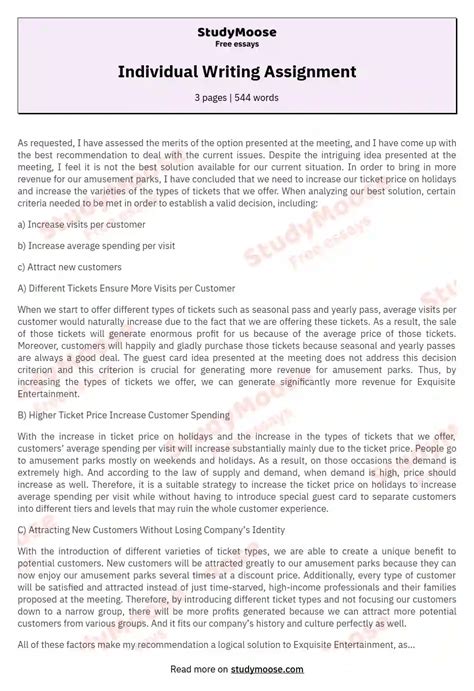 Individual Writing Assignment Free Essay Example