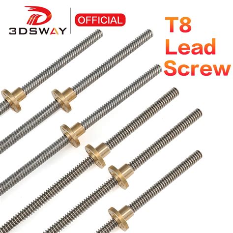3dsway Cnc 3d 프린터 부품 T8 리드 스크류 피치 2mm 리드 248mm 황동 너트 사다리꼴 막대 길이 100mm