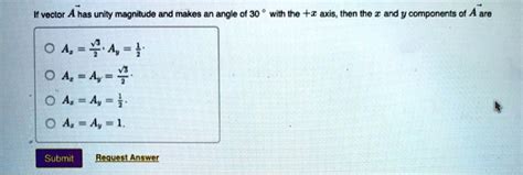 Solved If Vector A Has Unity Magnitude And Makes An Angle Ol 30 With The X Axis Then The And