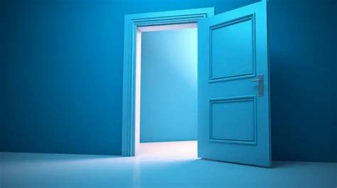 An Open Door In A Blue Room Background 3d Illustration Of The Opened