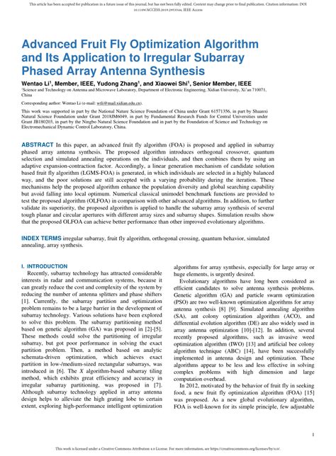 Pdf Advanced Fruit Fly Optimization Algorithm And Its Application To