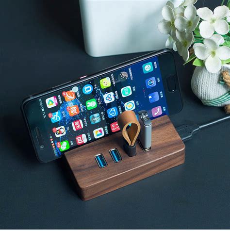 Black Walnut Usb Port Expansion Wooden Splitter Hub More Angle