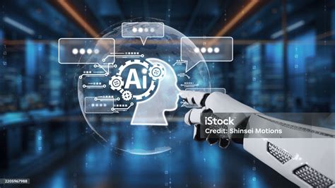 미래 지향적 인 로봇 손은 디지털 통신 및 기술 동향을 보여주는 첨단 기술 환경에서 인공 지능 개념과 상호 작용합니다 오바나 0