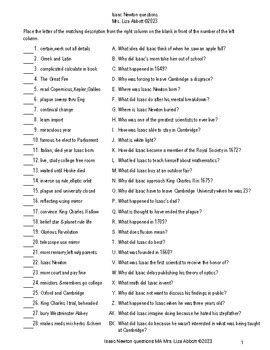 Who Was Isaac Newton Question Resources By Liza Abbott TPT