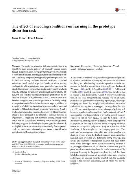 pdf the effect of encoding conditions on learning in the prototype