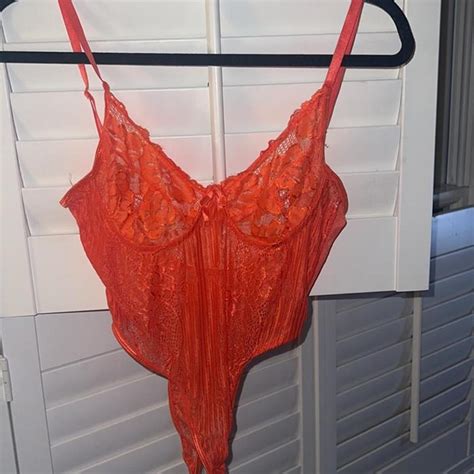 Orange Lace Thong Bodysuit So Flattering Never Worn Depop