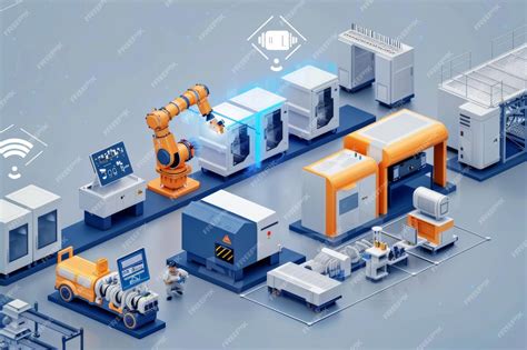 Smart Factory With Automated Machines And Iot Devices For Industrial Signal Transmission