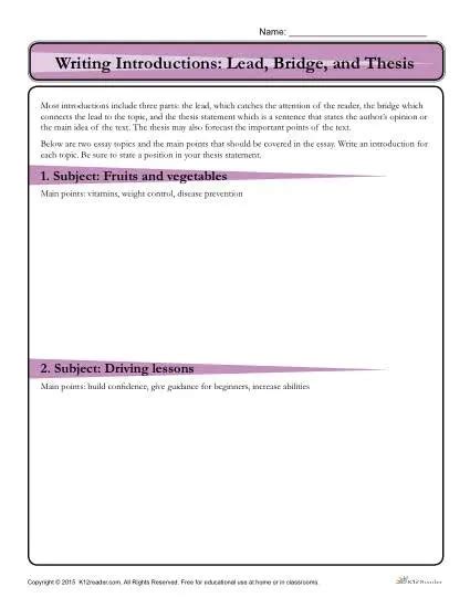 How To Write An Introduction Lead Bridge And Thesis Activity