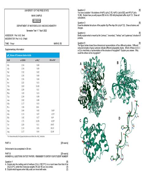 Semester Test 1 Without Memo 2 Pdf Acid Dissociation Constant Proteins
