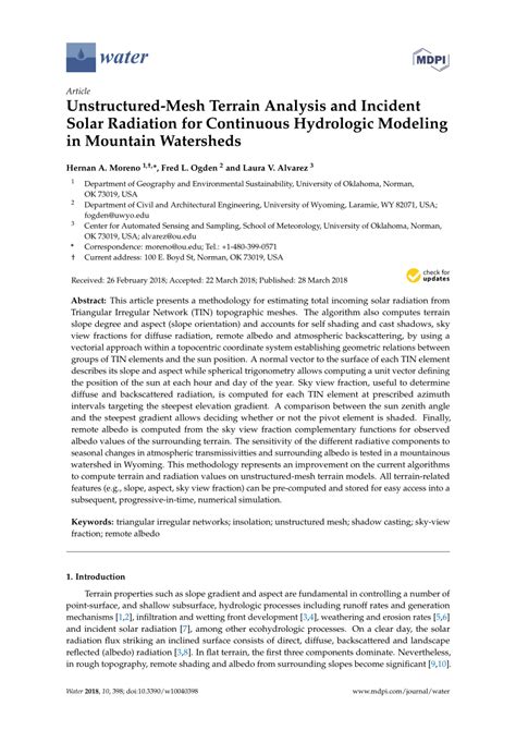 Pdf Unstructured Mesh Terrain Analysis And Incident Solar Radiation For Continuous Hydrologic