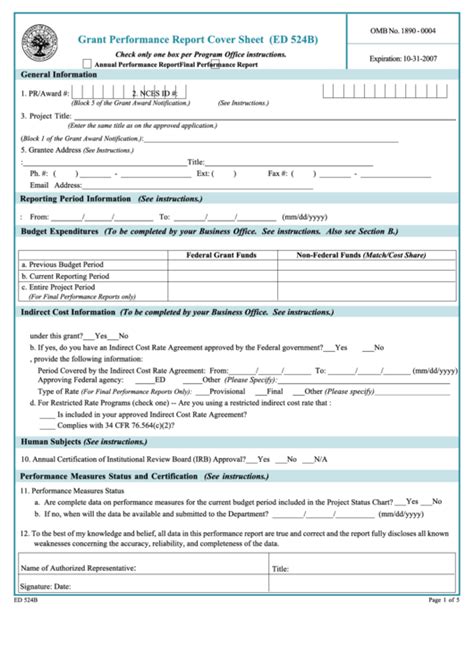 Ed Grant Performance Report Cover Sheet Printable Pdf Download