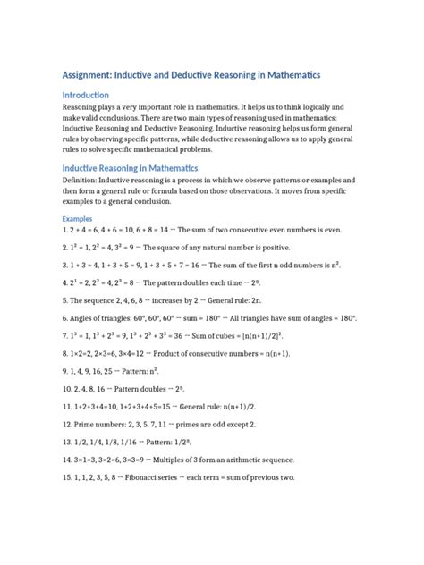 Inductive And Deductive Reasoning In Mathematics Assignment Pdf