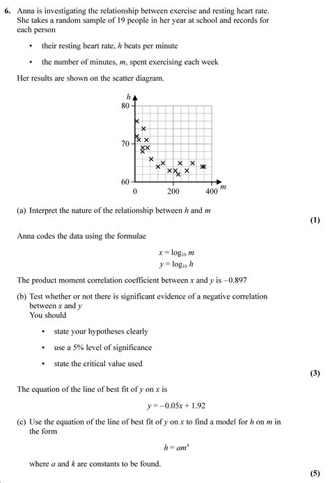 a level edexcel maths statistics sampling and data collection anna is investigating the relati