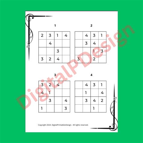 Sudoku 4x4 Grid Printables Extreme Level For Sudoku Puzzle Lovers 300 Digital Puzzles Plus