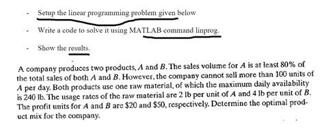Solved Setup The Linear Programming Problem Given Below Chegg