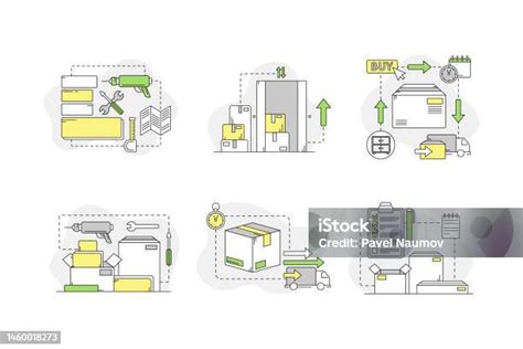 운송 물류 유통 및 빠른 배송 세트 소매 전자 상거래 상점 배송 및 특급 배송 프로세스 선형 벡터 그림 공급망에 대한 스톡 벡터 아트 및 기타 이미지 Istock