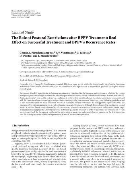 Pdf The Role Of Postural Restrictions After Bppv Treatment Real Effect On Successful Pdf The Role Of Postural Restrictions After Bppv Treatment Real Effect On Successful