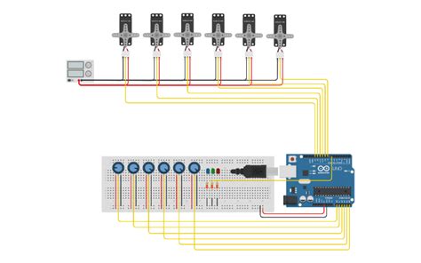 Circuit Design 6 Servos With Arduino Uno Variação Tinkercad