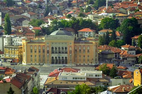 Cityscape Of Sarajevo City Hall With Traditional Buildings And Trees In Bosnia And Herzegovina