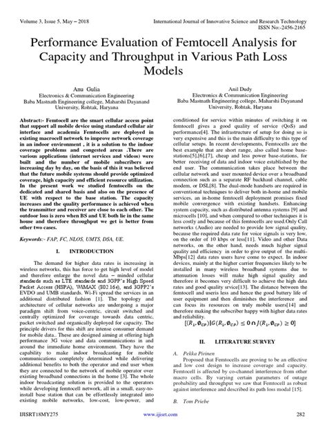 Performance Evaluation Of Femtocell Analysis For Capacity And Throughput In Various Path Loss