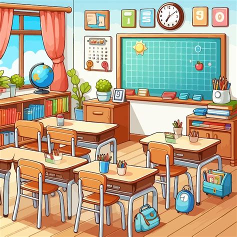 Classroom Vector Illustration Back To School After Holiday Cartoon Classroom Premium Ai