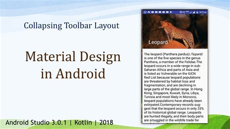 Collapsing Toolbar Layout Material Design Android Studio 301 Kotlin 2018 Youtube