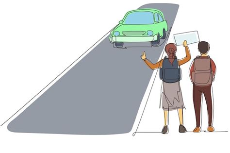 Premium Vector Continuous One Line Drawing Couple Of Tourists With