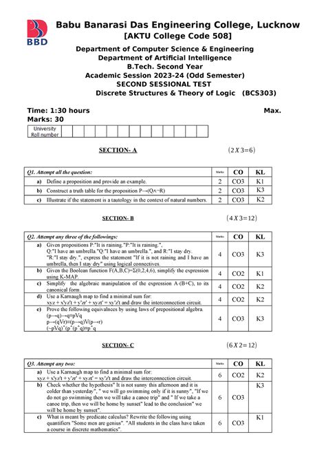 Discrete Structures Theory Of Logic Babu Banarasi Das Engineering