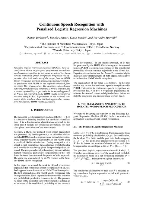Pdf Continuous Speech Recognition With Penalized Logistic Regression
