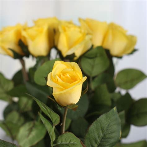 Dozen Yellow Artificial Long Stem Roses Bushes And Bouquets Floral Supplies Craft Supplies