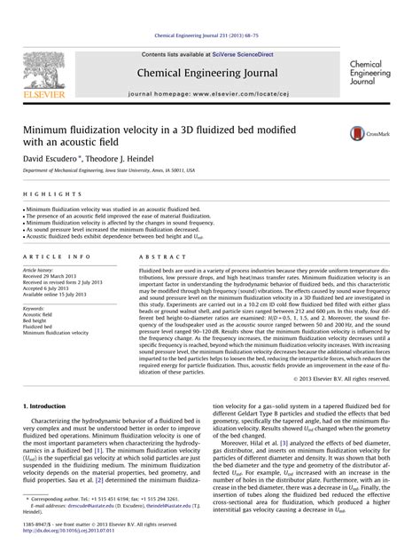 Pdf Minimum Fluidization Velocity In A 3d Fluidized Bed Modified With