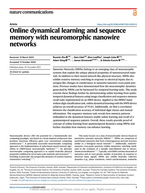 Pdf Online Dynamical Learning And Sequence Memory With Neuromorphic Nanowire Networks