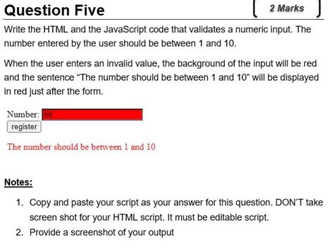 Solved Write The Html And The Javascript Code That Validates Chegg