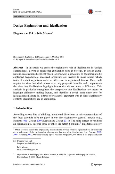 Pdf Design Explanation And Idealization