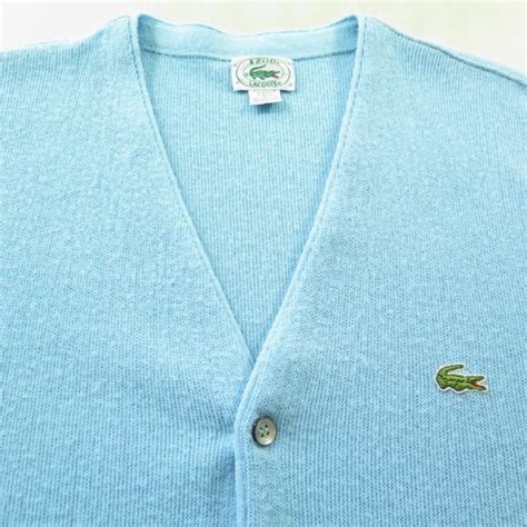 Vintage 80s Izod Lacoste Cardigan Sweater Mens L Alligator Soft Blue