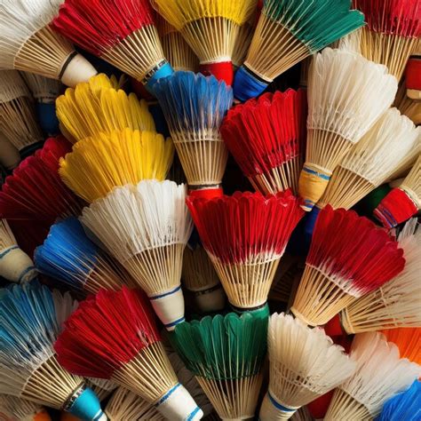 Several Badminton Shuttlecocks Top View Background Big Collection