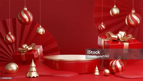 크리스마스 산타 클로스와 크리스마스 트리 선물 상자 리본 제품 향수 프로모션 판매 프리젠 테이션 배경색에 화장품에서 3d 렌더링