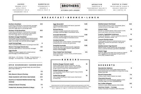 Brothers Lounge Okehampton S Full Menu Online