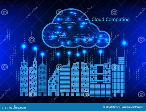 Graphics Building Of A City With Cloud Concept Data Transfer Cloud Computing Technology Vector