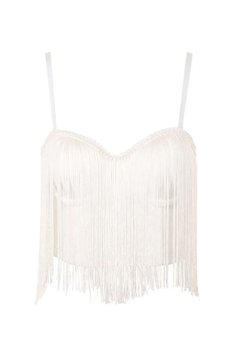 Shake It Ivory Bustier By Wyldr Topshop Topshop Outfit White Bustier Top White Fringe Top