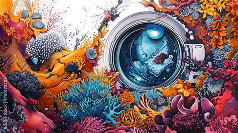 Washing Machine Coral Reef Fantasy Surreal Illustration Creative Imaginative Underwater