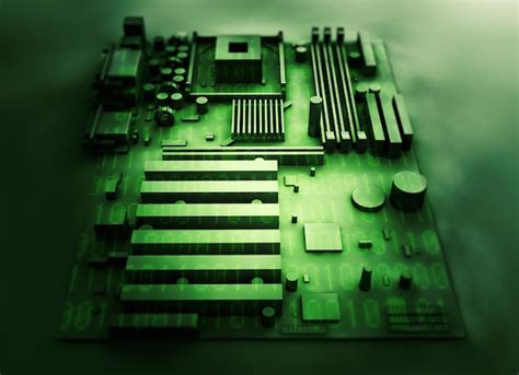 Premium Photo Motherboard On A Background Of Green Binary Code D Render