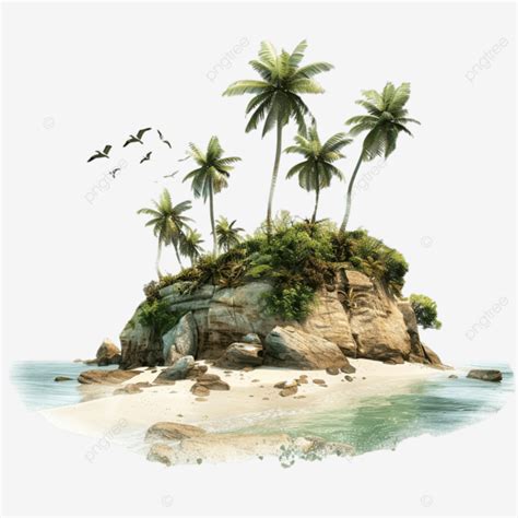 꿈꾸는 듯한 열대 섬 장면 열대 섬 야자수 해변 Png 일러스트 및 이미지 에 대한 무료 다운로드 Pngtree