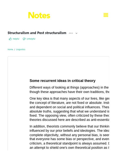Structuralism And Post Structuralism Docx Cliffsnotes Pdf Deconstruction Knowledge