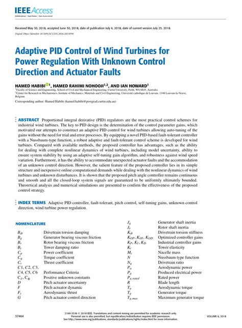 Pdf Adaptive Pid Control Of Wind Turbines For Power Regulation With Unknown Control Direction