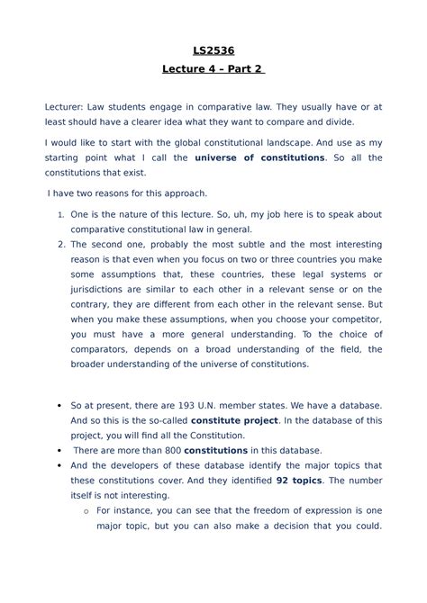 Lecture 4 Part 2 Notes Universe Of Constitutions Ls Lecture 4 Part 2 Lecturer Law