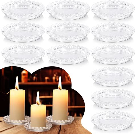 Meekoo 12 Pcs 3 Clear Glass Candle Plates And Trays