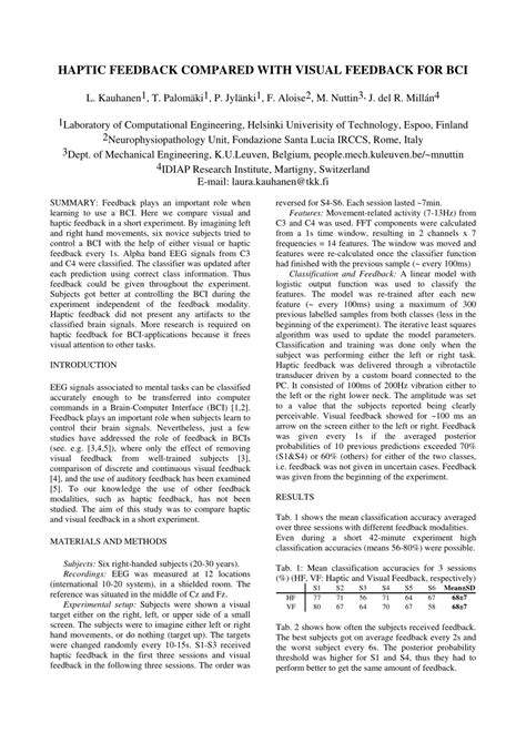 PDF Haptic Feedback Compared With Visual Feedback For BCI